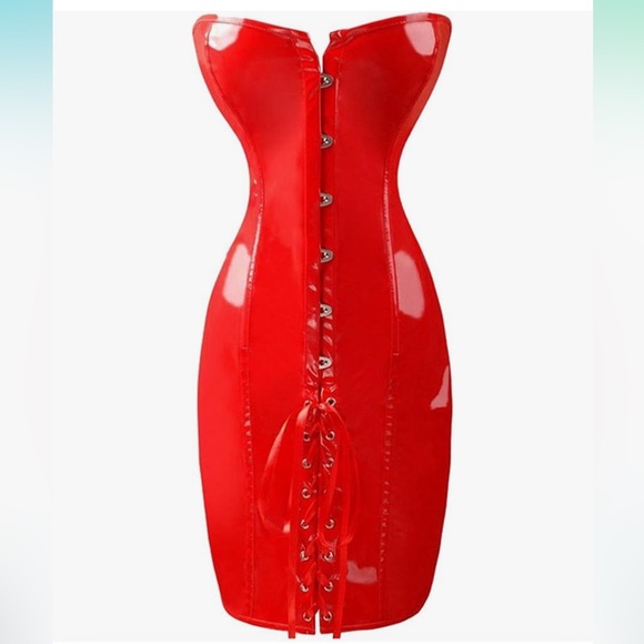 Dresses | Red Patent Leather Dress Vixen Bombshell Pinup Pencil Corset ...